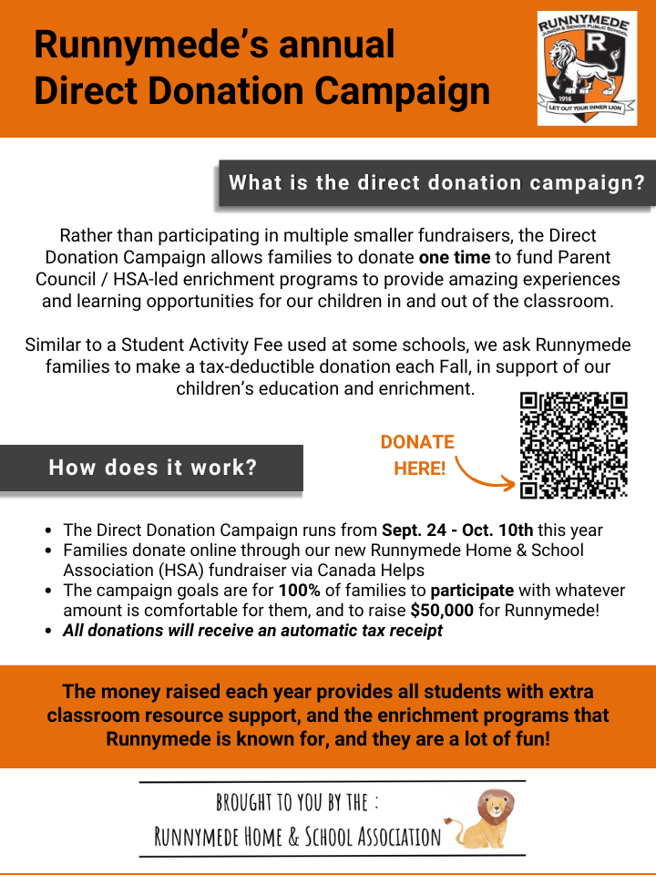 Annual Direct Donation Campaign – Runnymede Home & School Association